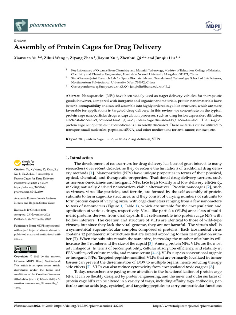Assembly of Protein Cages For Drug Delivery | PDF | Virus | Proteins