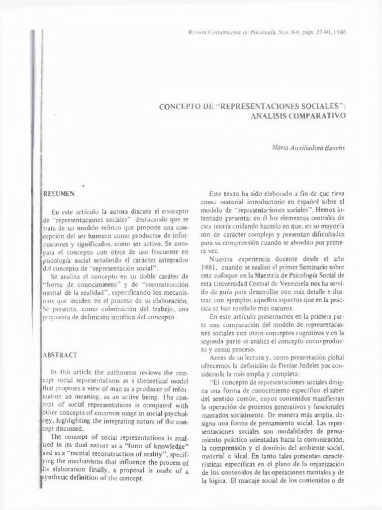 Banchs (1986) Representaciones Sociales | PDF