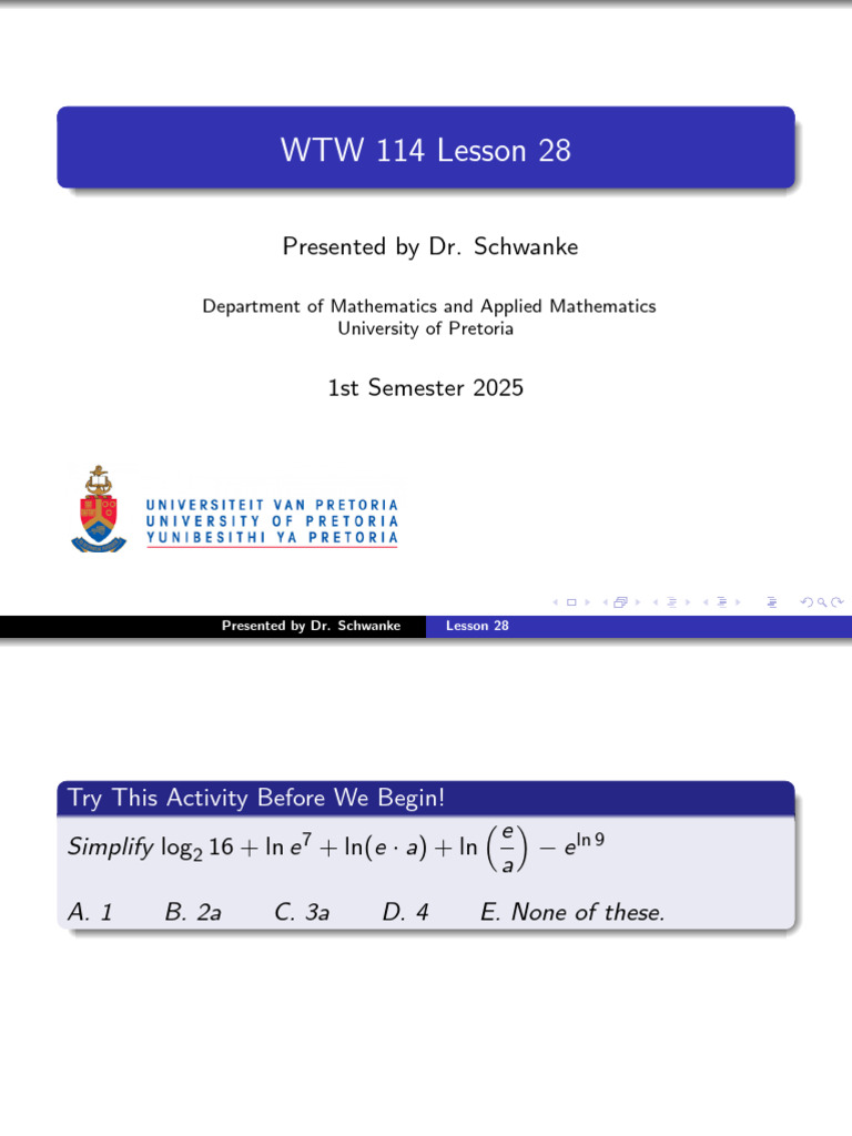 L28 - Derivatives of Exponential Functions and Logarithmic Differentiation | PDF | Function ...