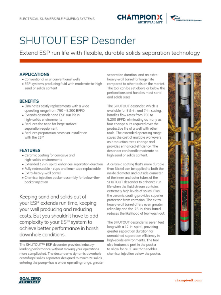 SHUTOUT ESP Desander - ChampionX | PDF | Solid | Materials