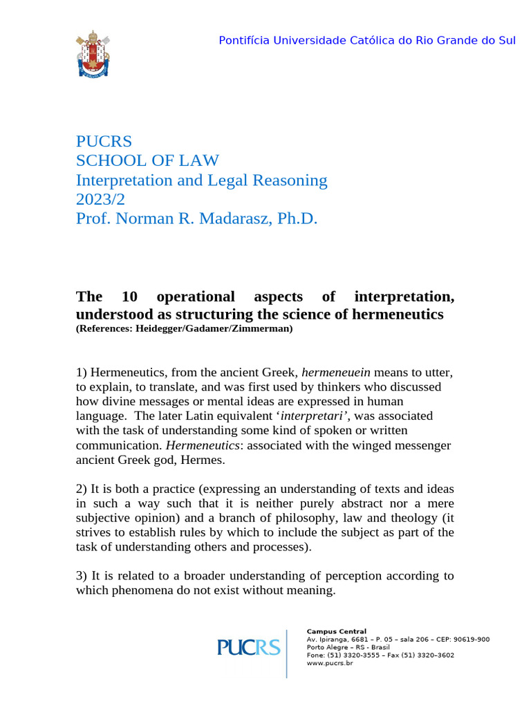 Interpretation and Legal Reasoning. The 10 Aspects of Interpretation | PDF | Hermeneutics