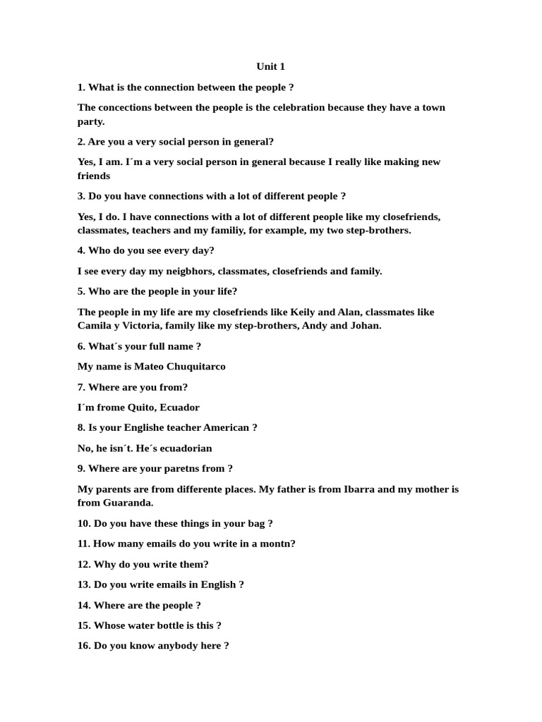 Cuestionary Bank - Unit 1 2 | PDF