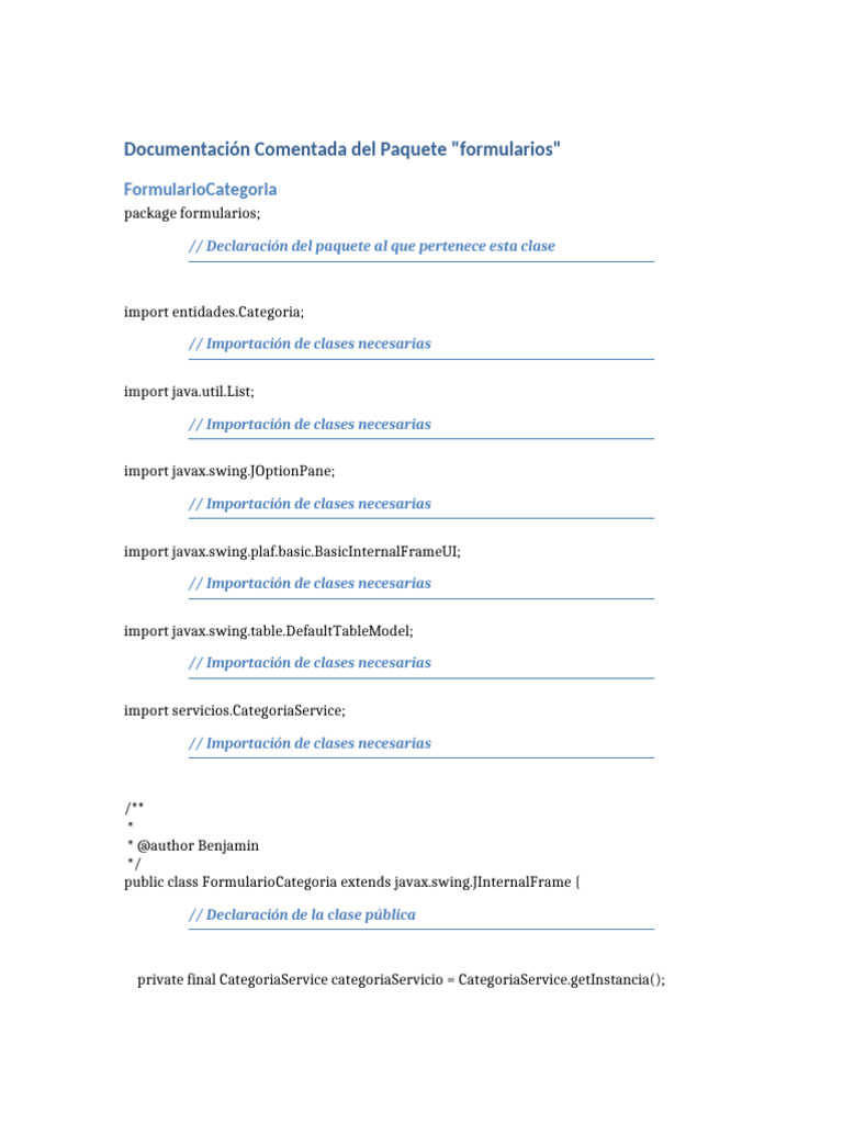 Documentacion Comentada Formularios Java | PDF | Java (lenguaje de programación) | Programación ...