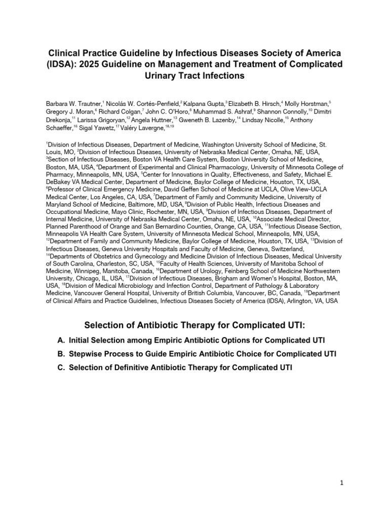 Management and Treatment of Complicated Urinary Tract Infections - IDSA ...