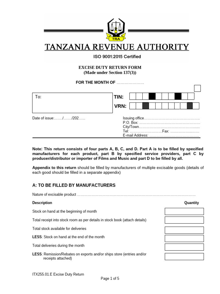 Excise Duty Return Form - From July 2024 | PDF | Excise | Taxation