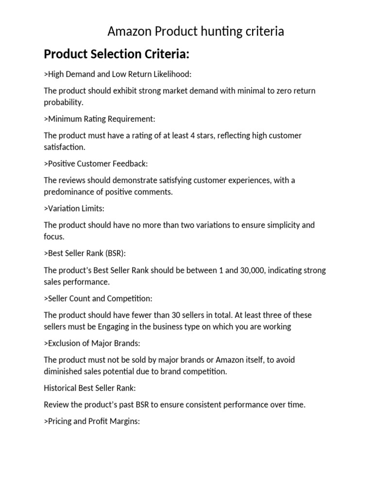 Product Selection Criteria | PDF