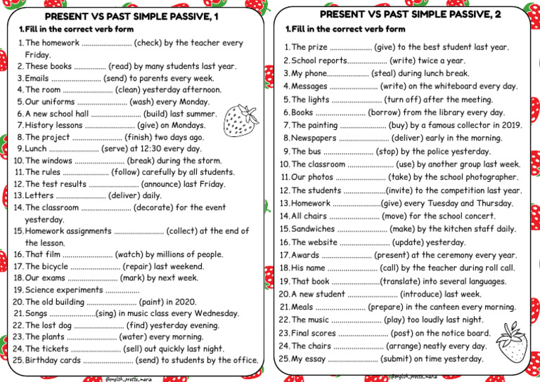 Present Past Simple Passive Fill in | PDF