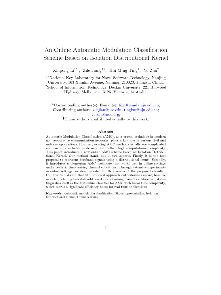 An Online Automatic Modulation Classification Scheme Based On Isolation Distributional Kernel ...