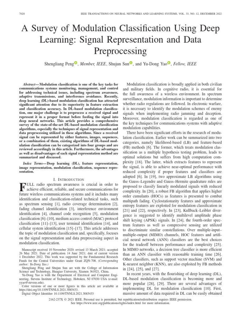 A Survey of Modulation Classification Using Deep Learning Signal Representation and Data ...