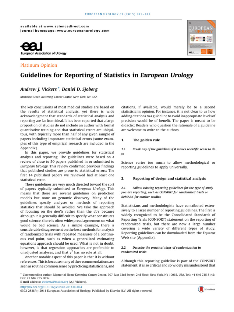 Vickers - Guidelines For Reporting of Statistics | PDF | P Value | Statistics