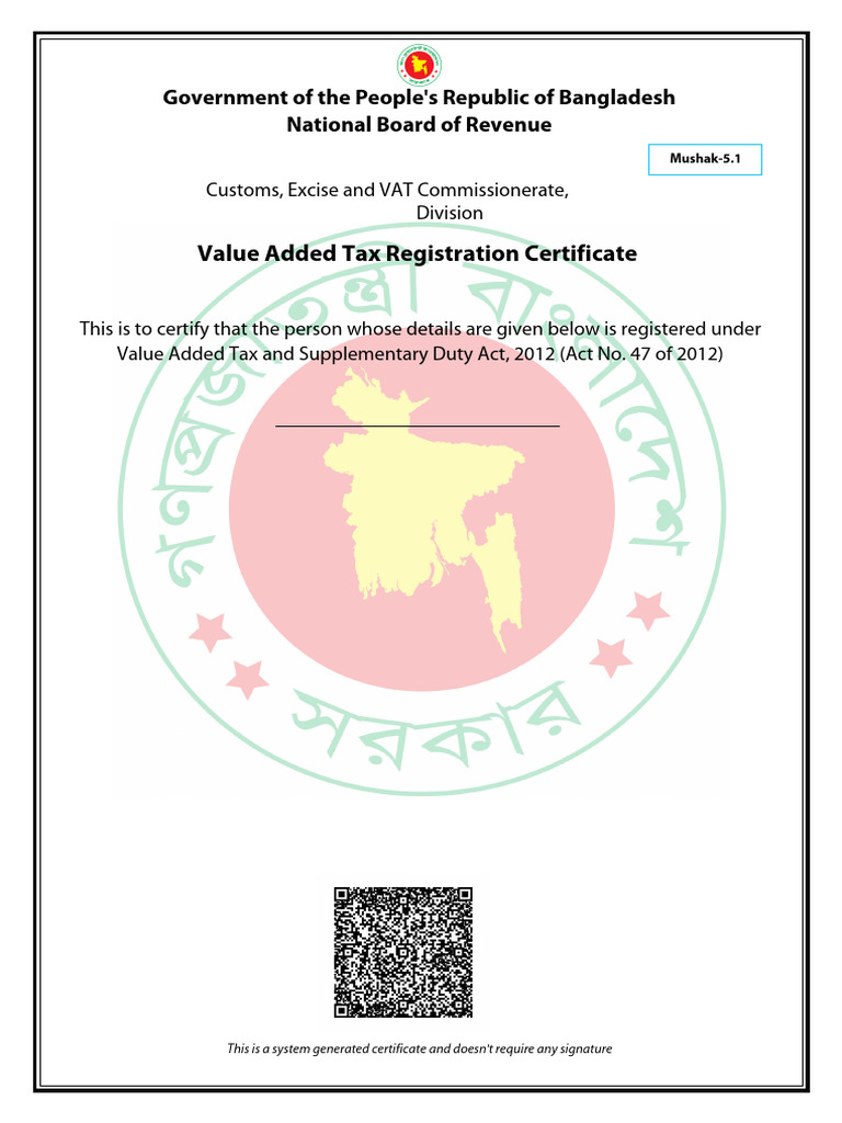 VAT Registration Certificate Bangladesh | PDF