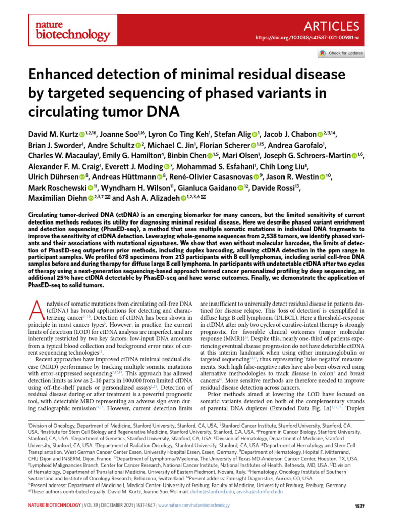 PhasED-seq Enhances ctDNA Detection | PDF | Medicine | Neoplasms