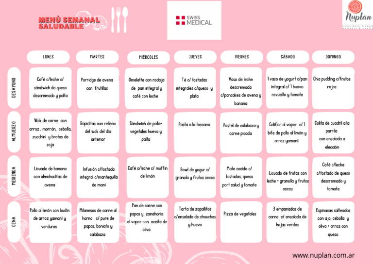 Menú Semanal Saludable y Variado | PDF | Alimentos | Cocinando
