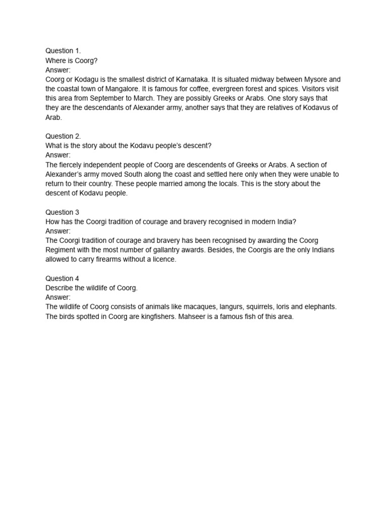 Coorg | PDF