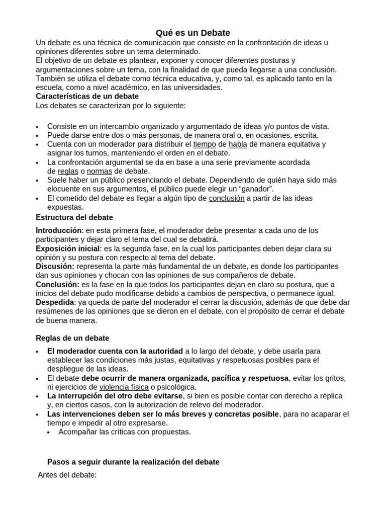 Guía Completa sobre Debates y sus Estructuras | PDF