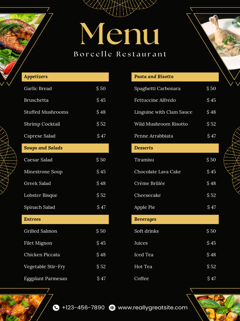 Yellow and Black Lines Restaurant Menu | PDF