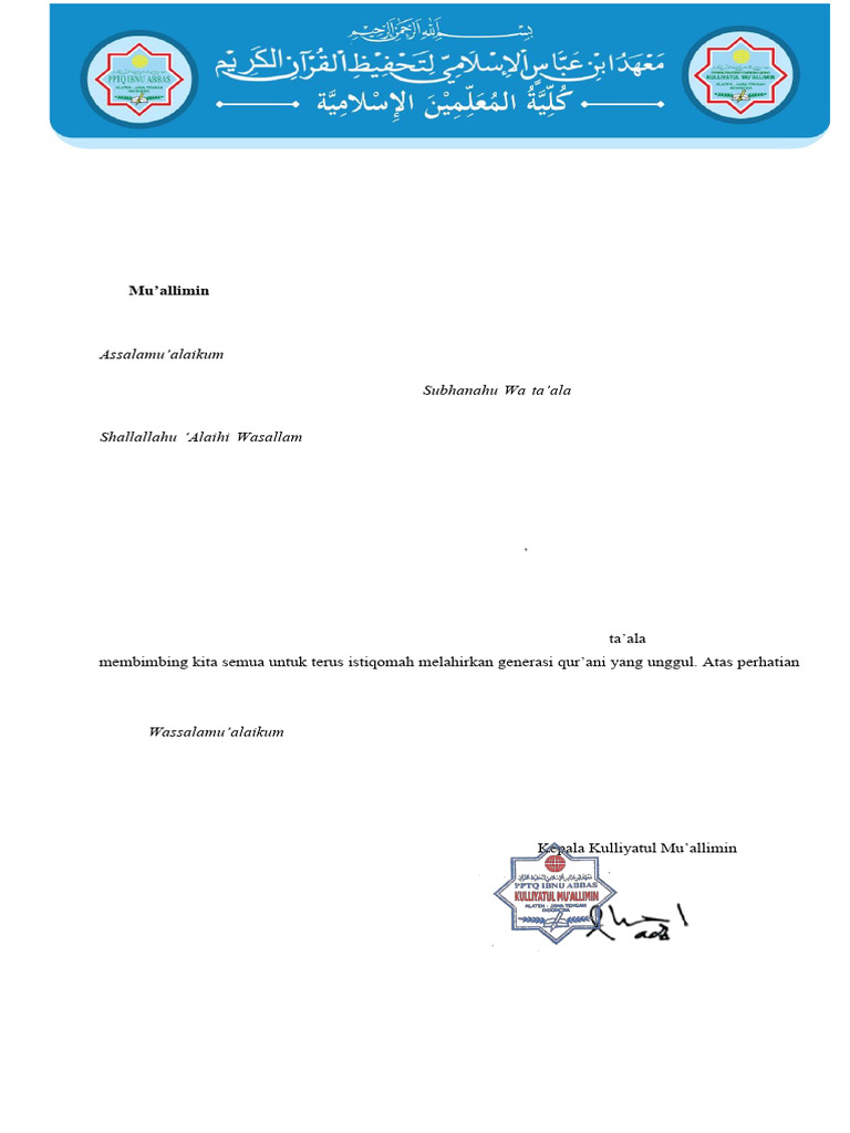 337 Pemberitahuan Kedatangan Santri Baru | PDF