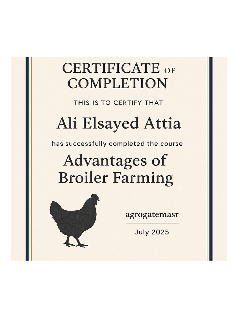 Broiler Farming Certificate With Full Frame and Link | PDF