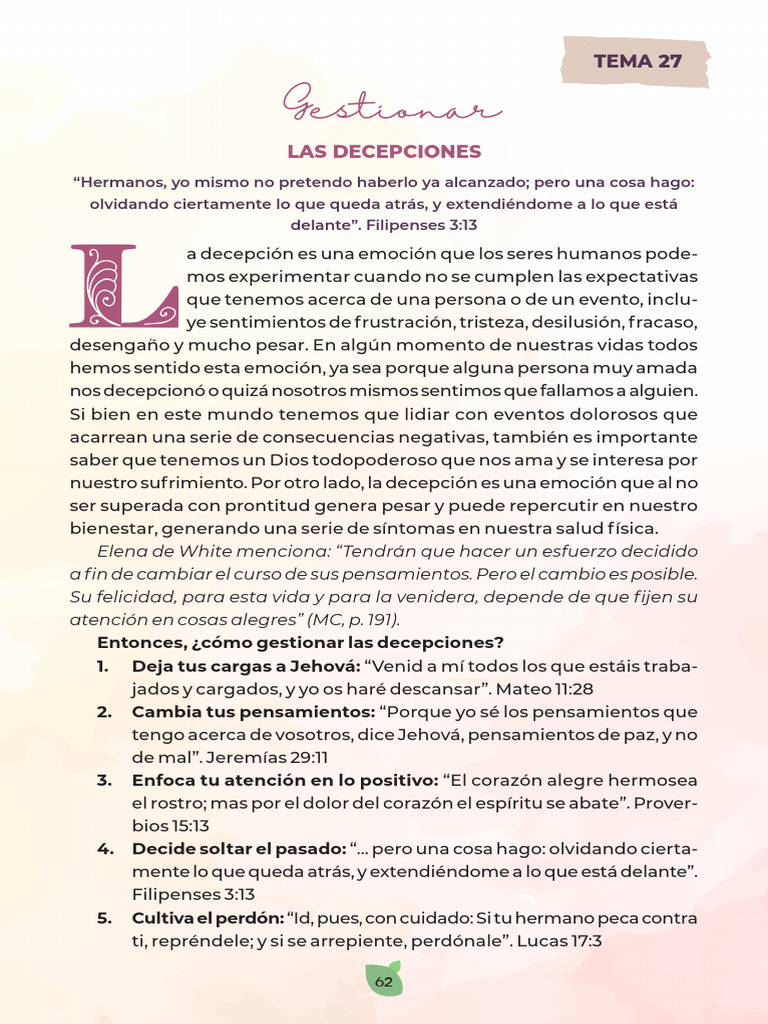 Cómo gestionar las decepciones emocionales | PDF | Conceptos ...