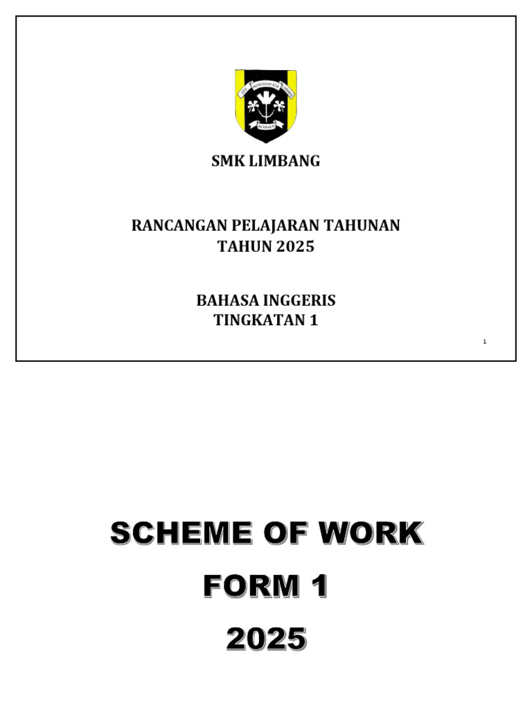 SMKL RPT Bahasa Inggeris Form 1 2025 | PDF | Linguistics | Languages