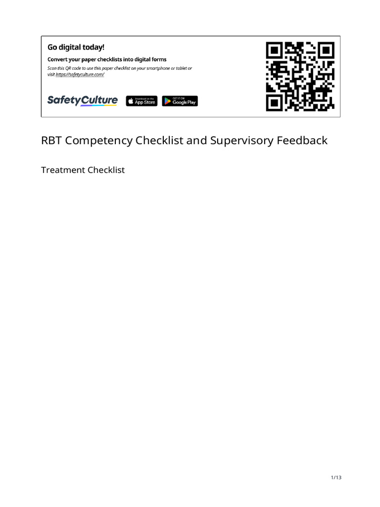 RBT Competency Checklist & Feedback Form | PDF | Reinforcement ...