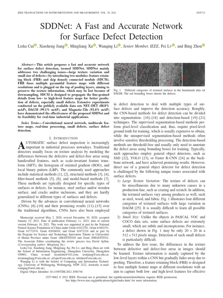 SDDNet A Fast and Accurate Network For Surface Defect Detection | PDF | Sensitivity And ...