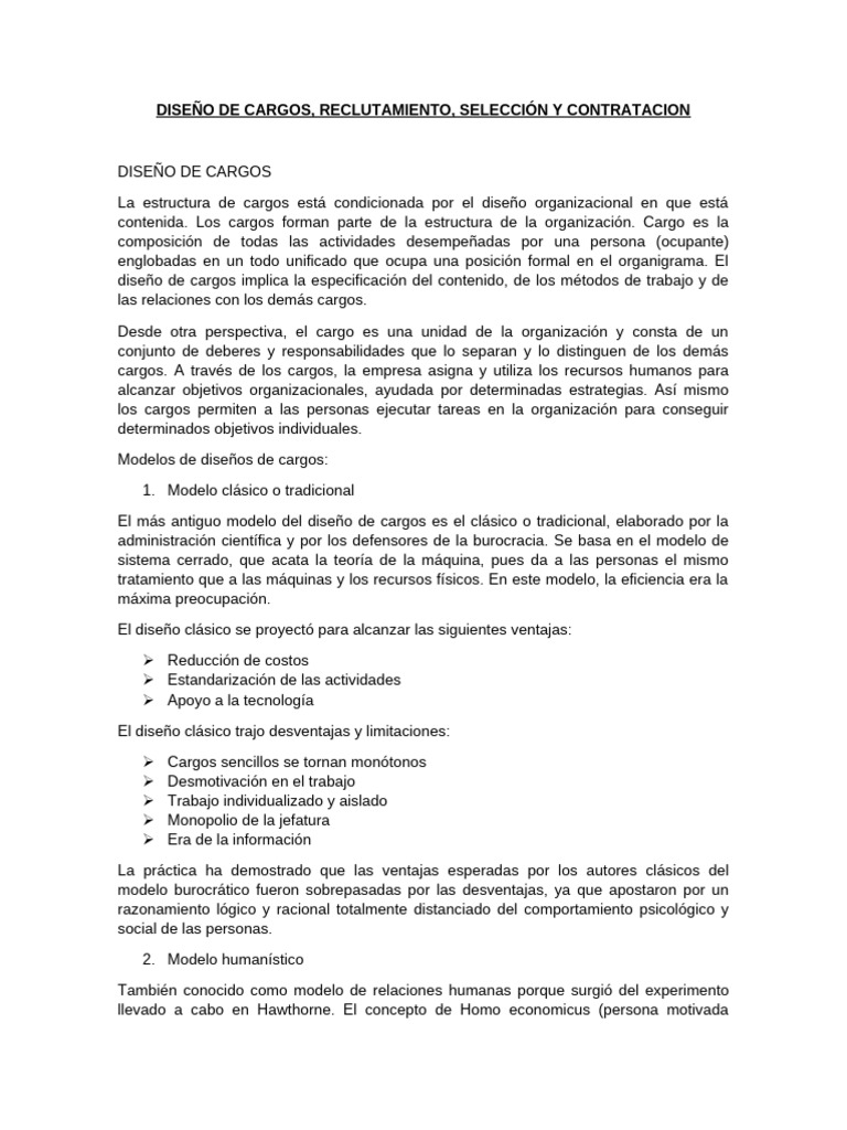 Diseno de Cargos | PDF | Reclutamiento | Gestión de recursos humanos