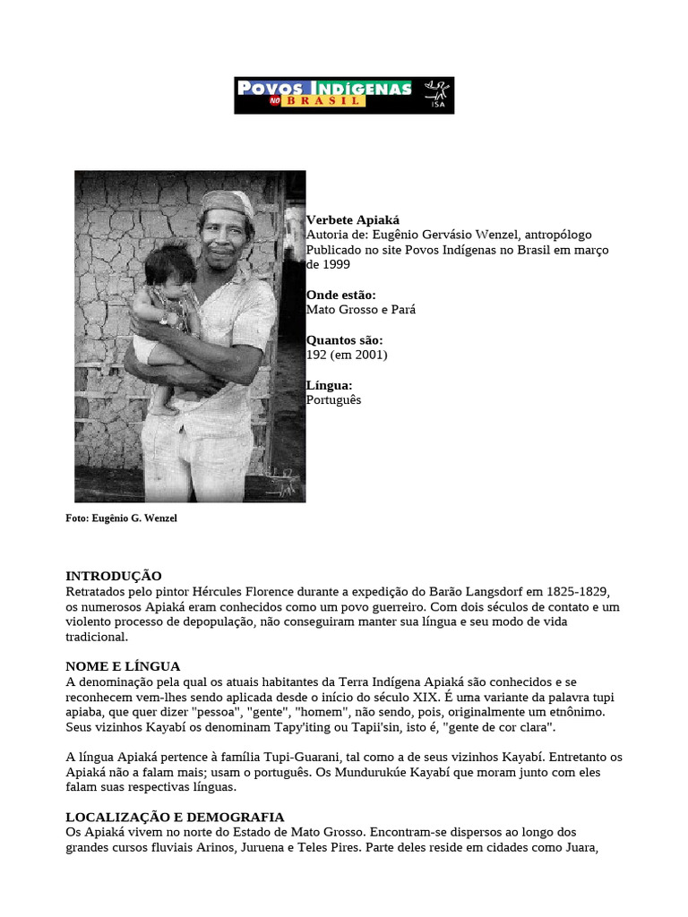 Apiaká: História e Cultura Indígena | PDF | Casamento | Agricultura