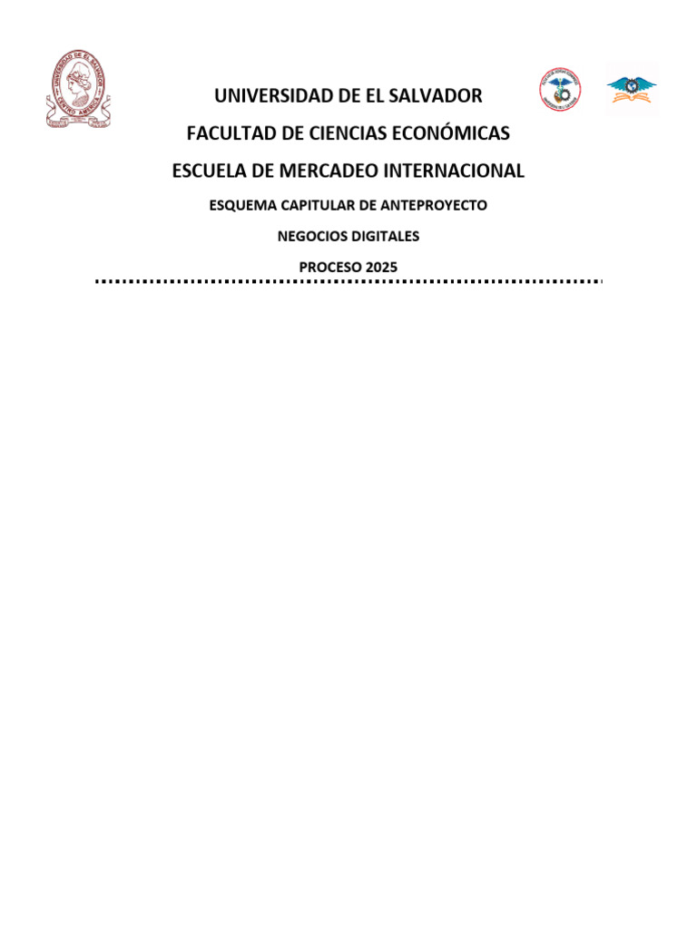 Propuesta de Esquema Capitular de Anteproyecto 2025 Modelos de Negocios ...
