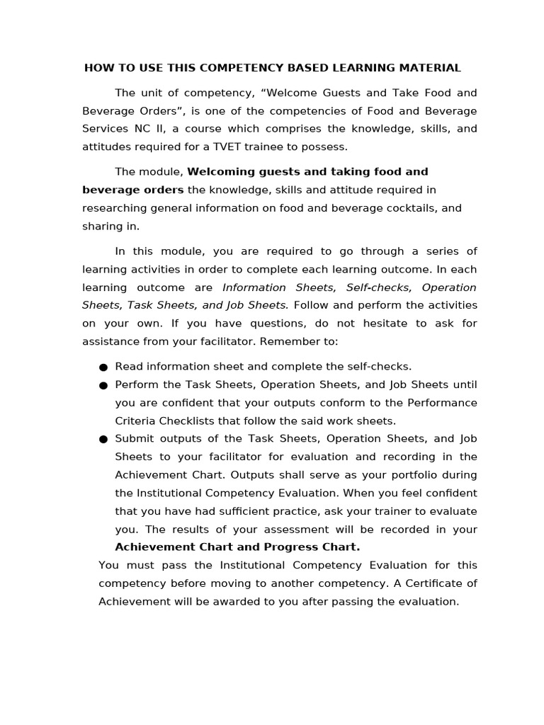 Competency-Based Learning for Food Service | PDF