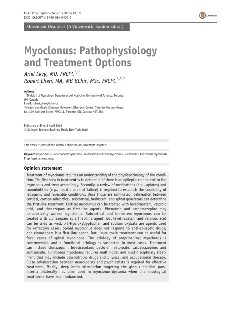 Myoclonus - Pathophysiology and Treatment Options | PDF | Epilepsy ...