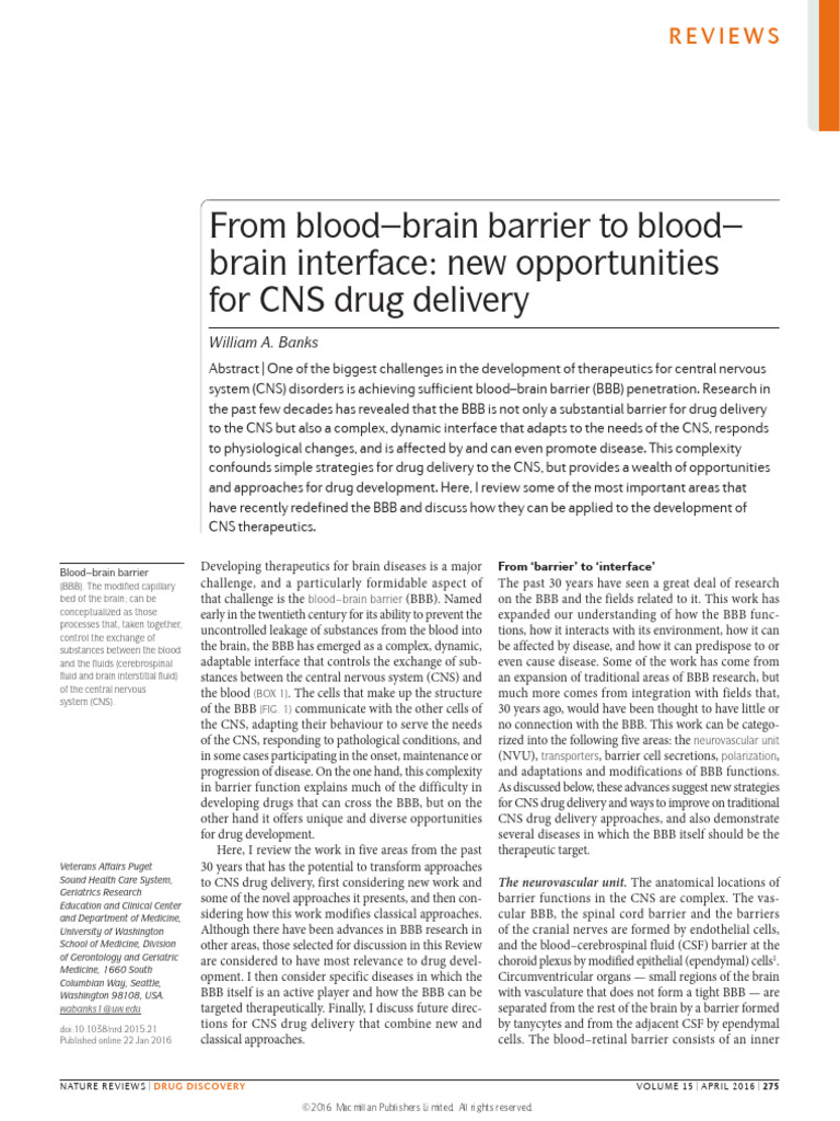 From Blood-Brain Barrier To Blood-Brain Interface - New Opportunities ...
