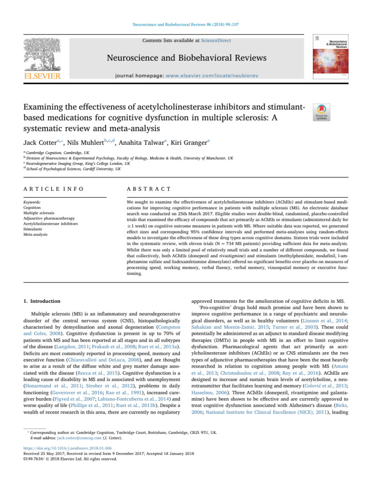 Efficacy of Cognitive Drugs in MS | PDF | Meta Analysis | Systematic Review