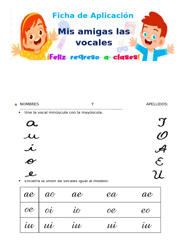 1° Ficha Día 5 Com Mis Amigas Las Vocales | PDF