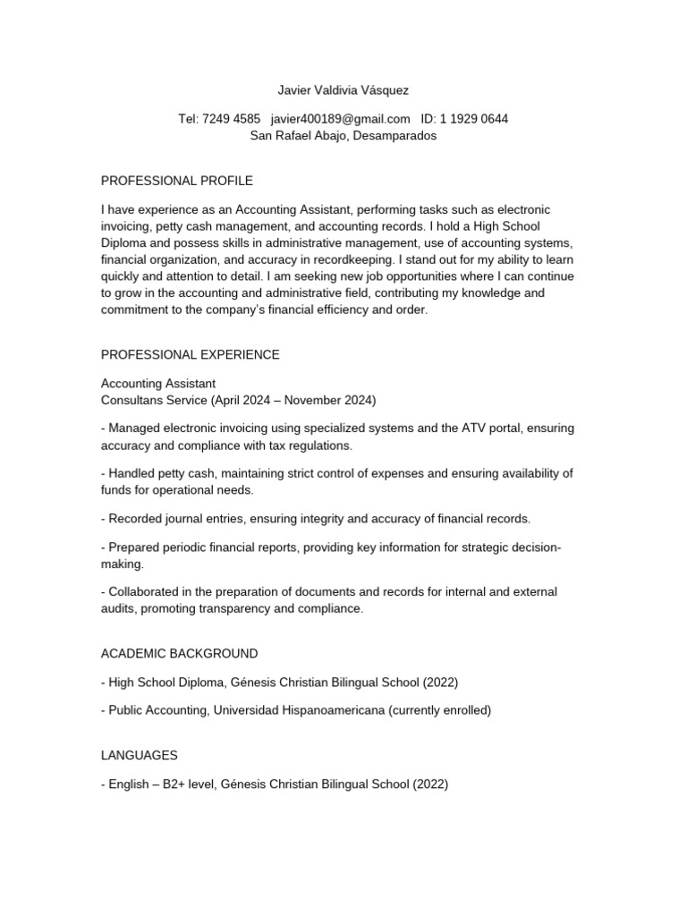 CV English Javier Valdivia | PDF