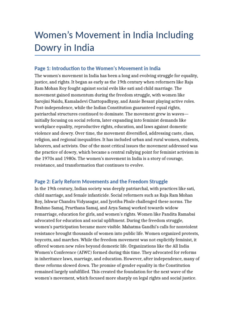 Women Movement Dowry India Project | PDF | Feminist Movement | Gender ...