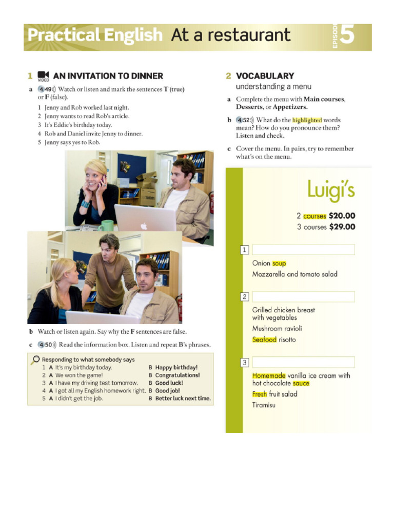Practical English for Restaurant Orders | PDF