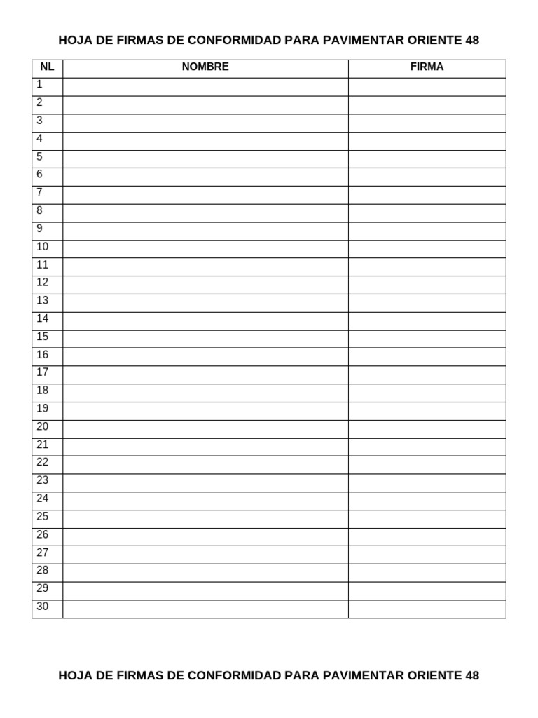 Hoja de Firmas de Conformidad para Pavimentar Oriente 48 | PDF