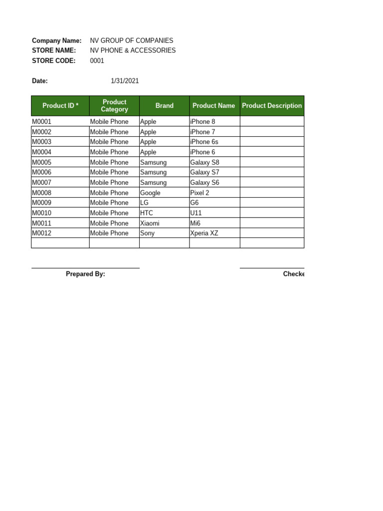 Product Inventory Form For Store | PDF | Smartphone | Mobile Computers