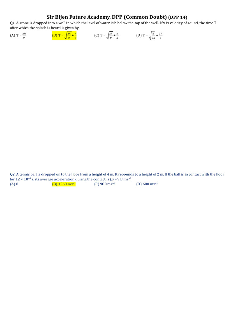 Common Doubt in DPP | PDF | Parachuting | Acceleration