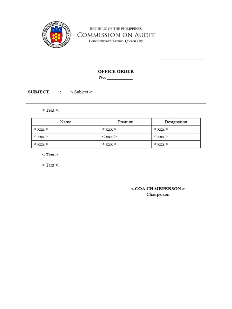 Office Order Template for Designation | PDF