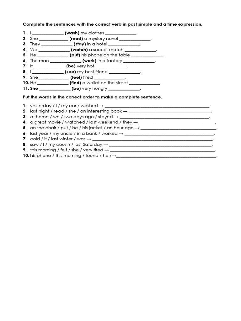 Past Simple Exercises with Time Expressions | PDF