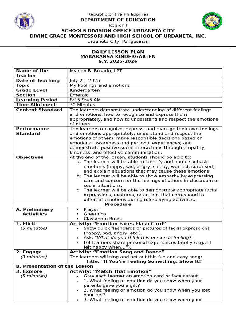 DLP Makabansa K q1 Sample | PDF | Emotions | Learning