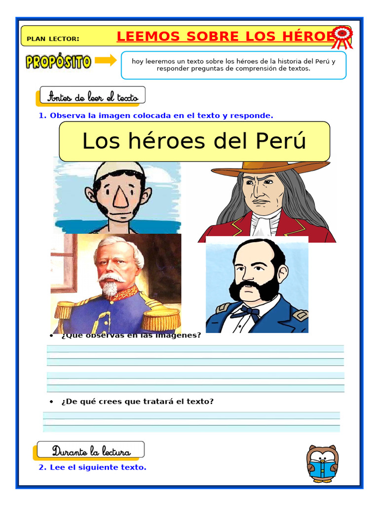 U4 s4 Ficha d4 Plan Lector Leemos Sobre Los Heroes Del Peru | PDF | Perú