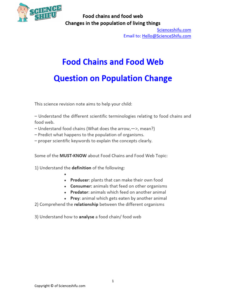 Science Revision Notes - Food Chains and Food Web - Changes in ...
