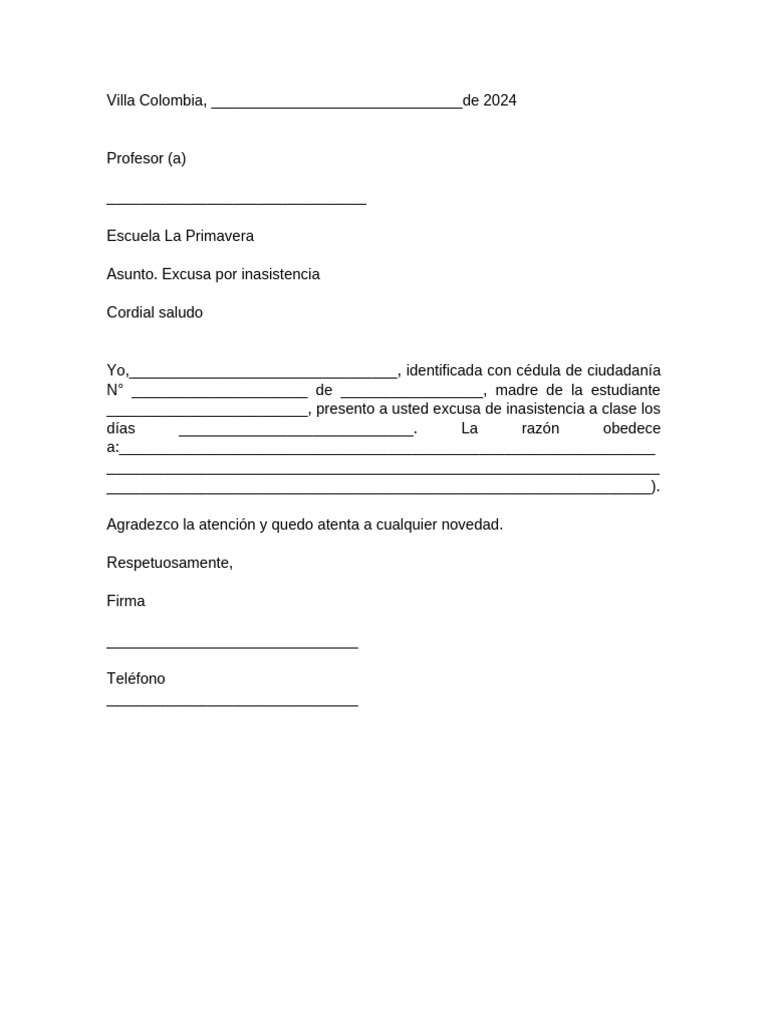 Modelo de Excusa | PDF