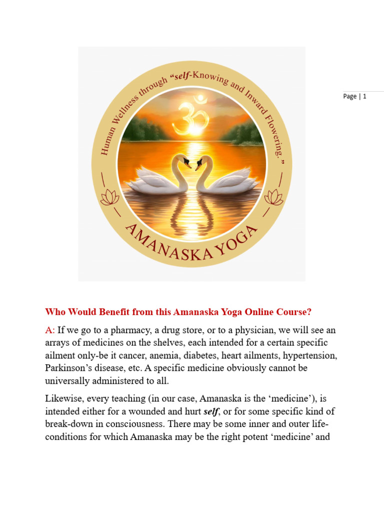 Benefits of Amanaska Yoga Course | PDF | Moksha | Rāja Yoga