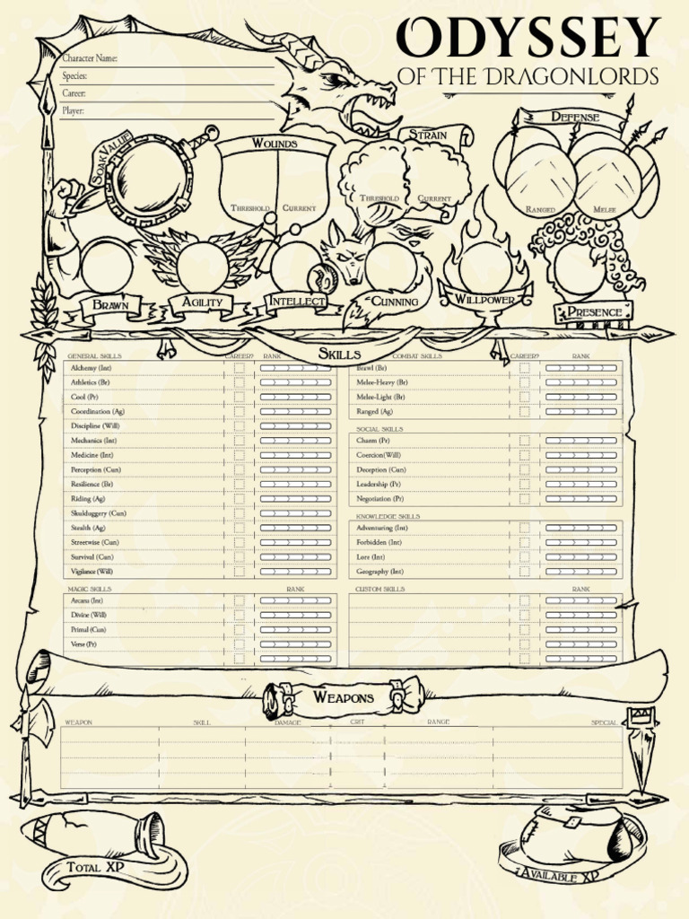 Genesys Odyssey Character Sheet 2 | PDF
