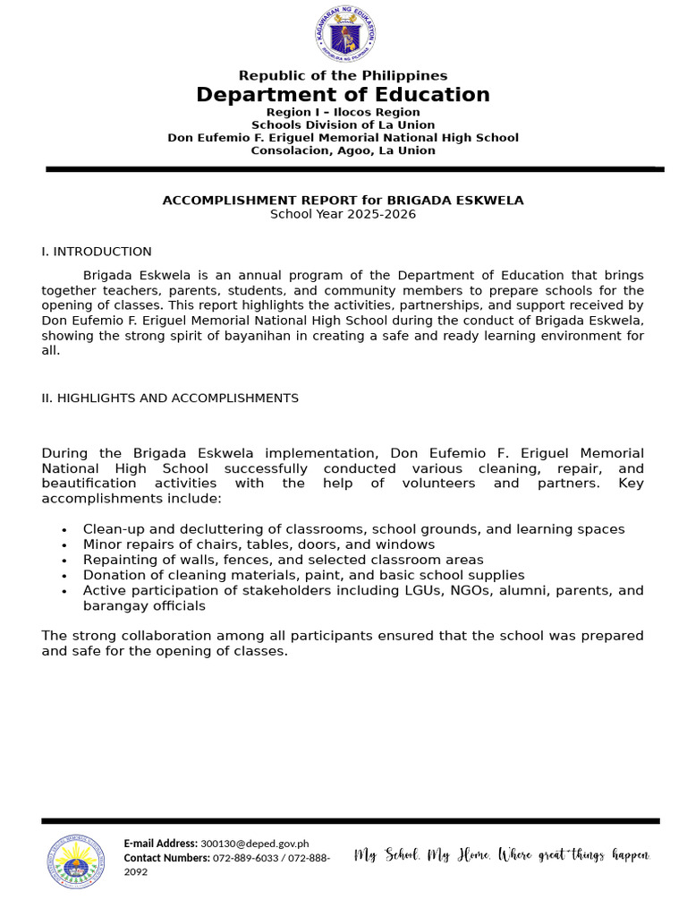 Montemayor Junalice Accomplishment Report BRIGADA | PDF