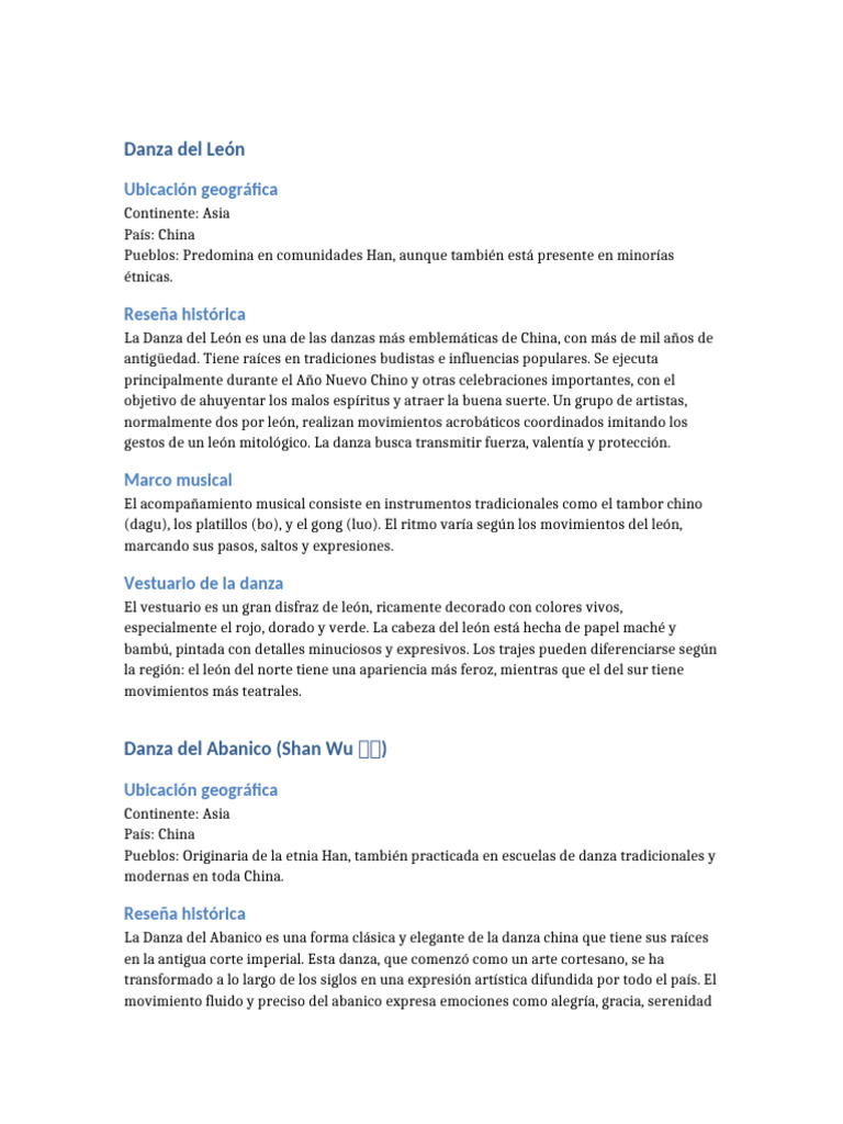 Danzas Tradicionales de China | PDF | Bailes | China